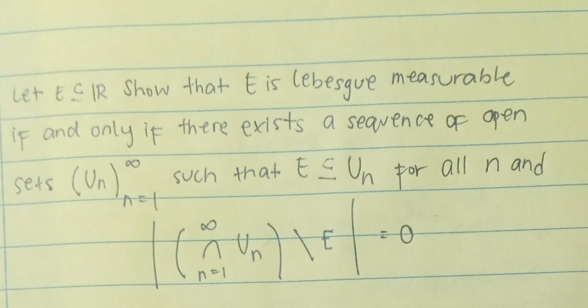 Solved Let E⊆R Show that E is lebesgue measurable if and | Chegg.com