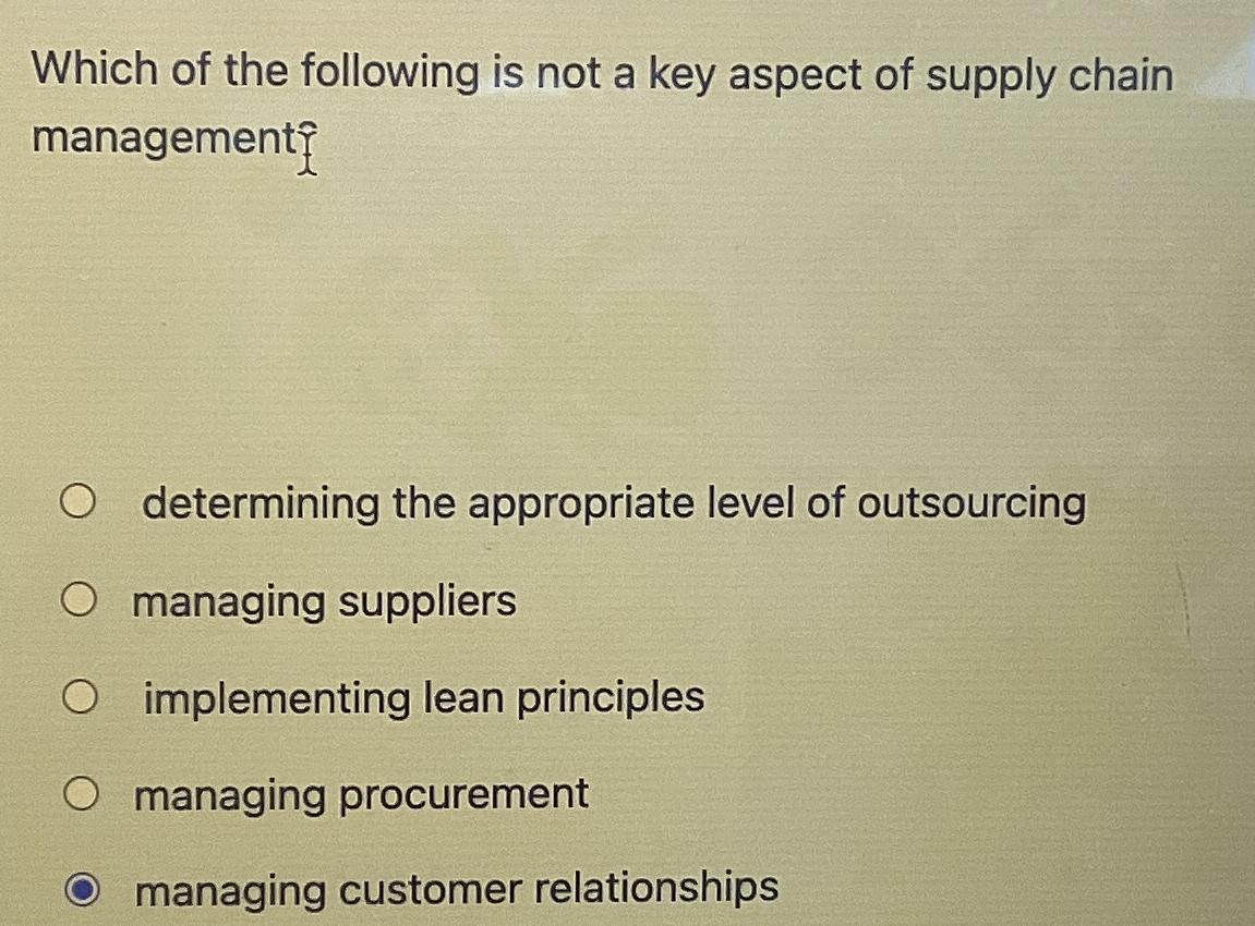 Solved Which of the following is not a key aspect of supply | Chegg.com