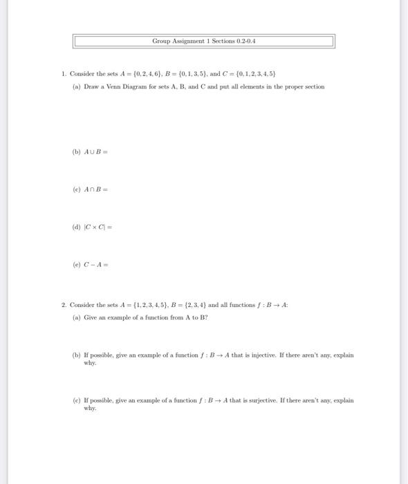 Solved 1. Consider the sets A={0,2,4,6},B={0,1,3,5}, and | Chegg.com