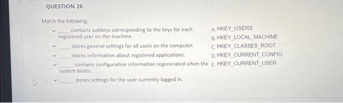 Solved Match the following: contains subkeys corresponding | Chegg.com