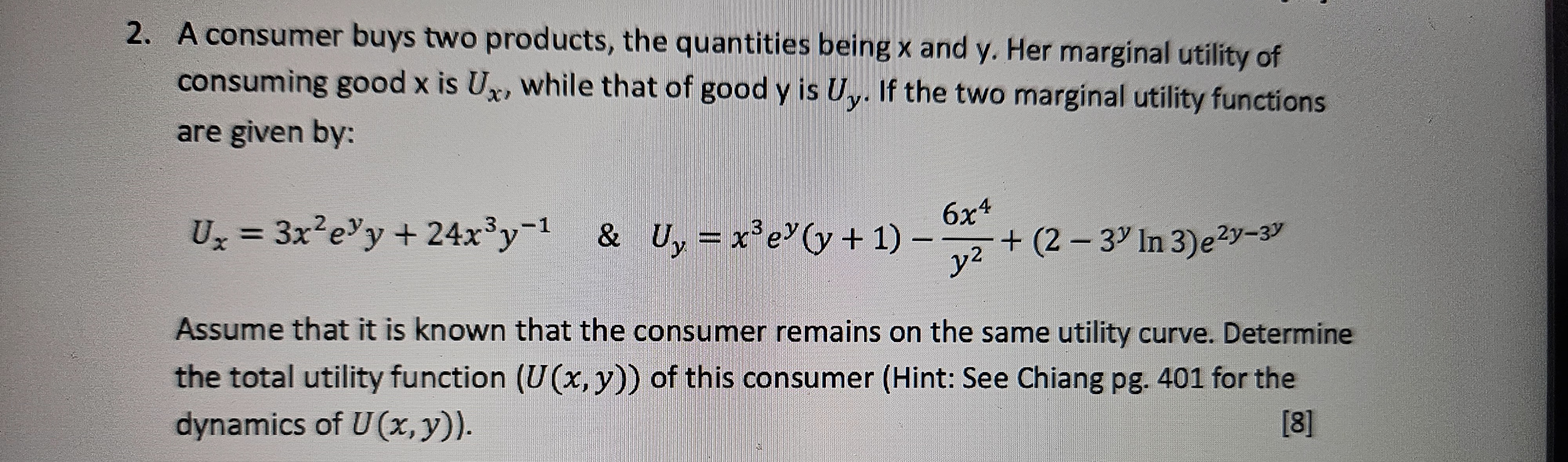 Solved A consumer buys two products, the quantities being x | Chegg.com
