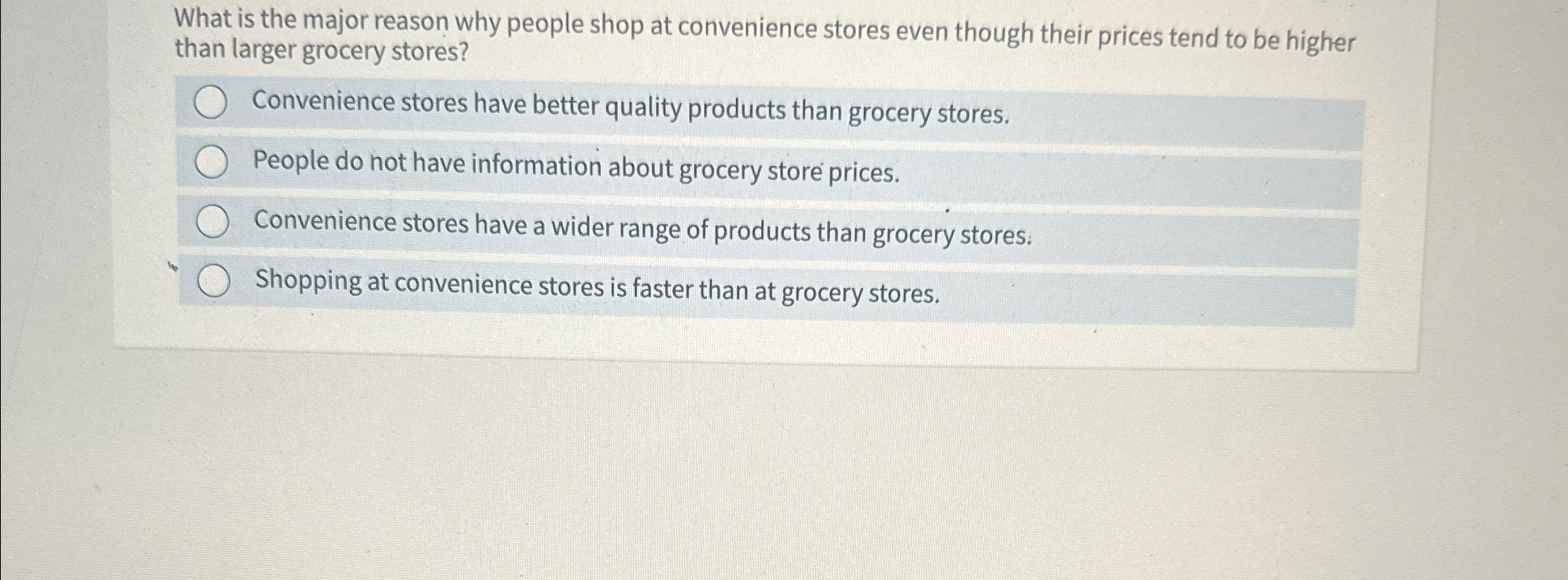 Solved What is the major reason why people shop at | Chegg.com