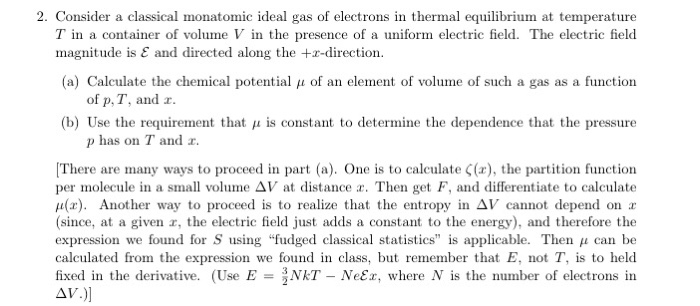 Solved 2 Consider A Classical Monatomic Ideal Gas Of