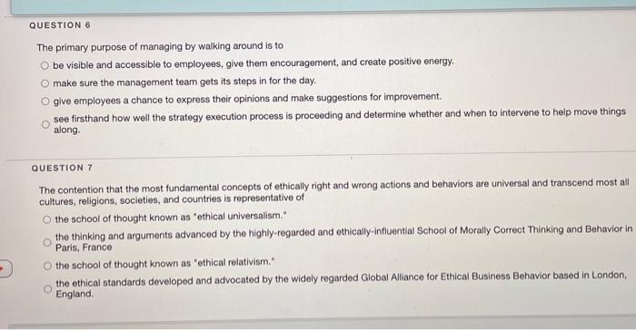 Solved QUESTION 6 The primary purpose of managing by walking | Chegg.com