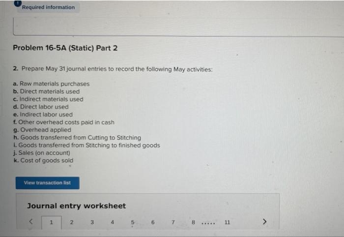 Solved Problem 16-5A (Static) Production cost flow and | Chegg.com