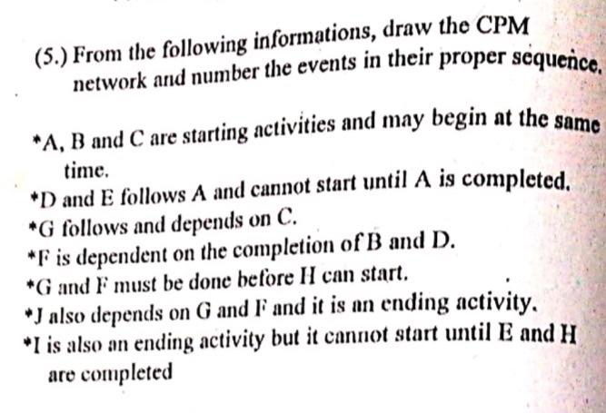 Solved (5.) From the following informations, draw the CPM | Chegg.com