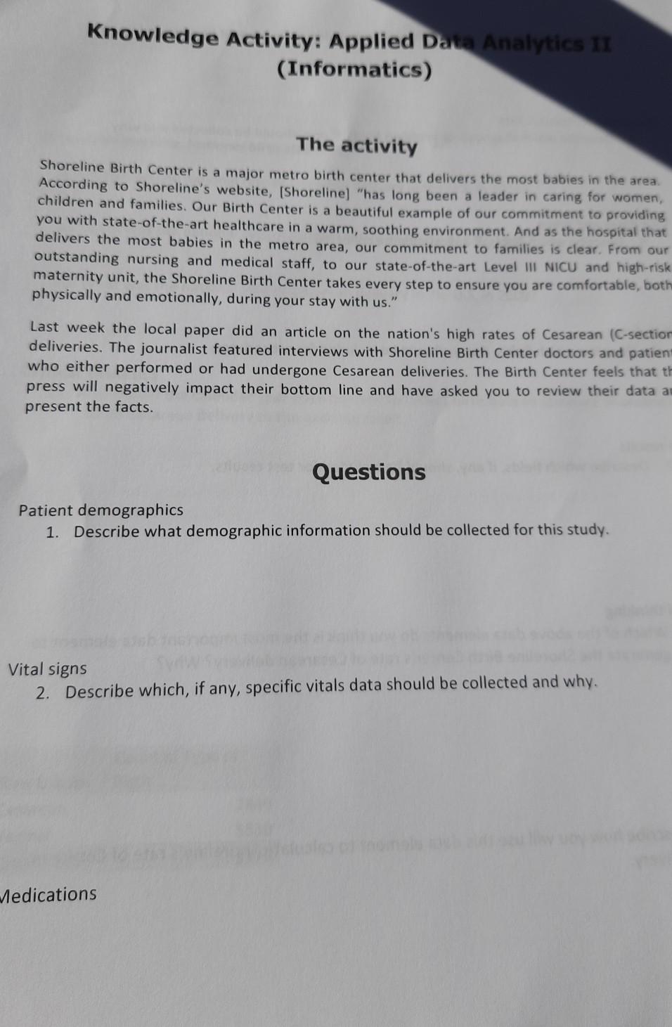 Solved Knowledge Activity: Applied Data Analytics II | Chegg.com