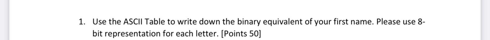 Solved Use the ASCII Table to write down the binary | Chegg.com