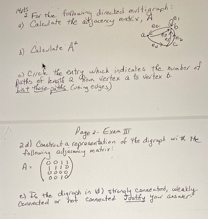Solved 12. For the following directed multigraph: a) | Chegg.com