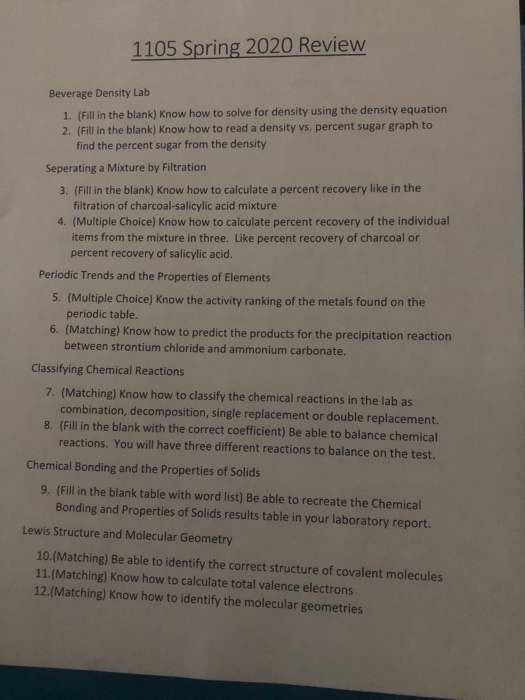 1105 Spring 2020 Review Beverage Density Lab 1. (Fill | Chegg.com