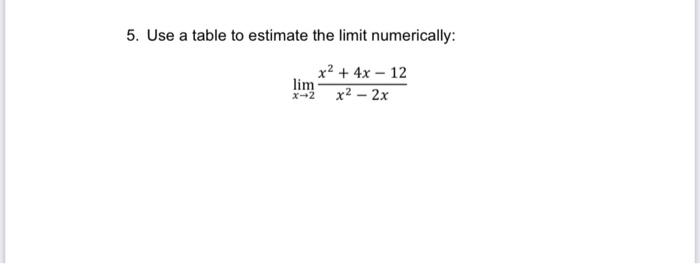 Solved 5 Use A Table To Estimate The Limit Numerically
