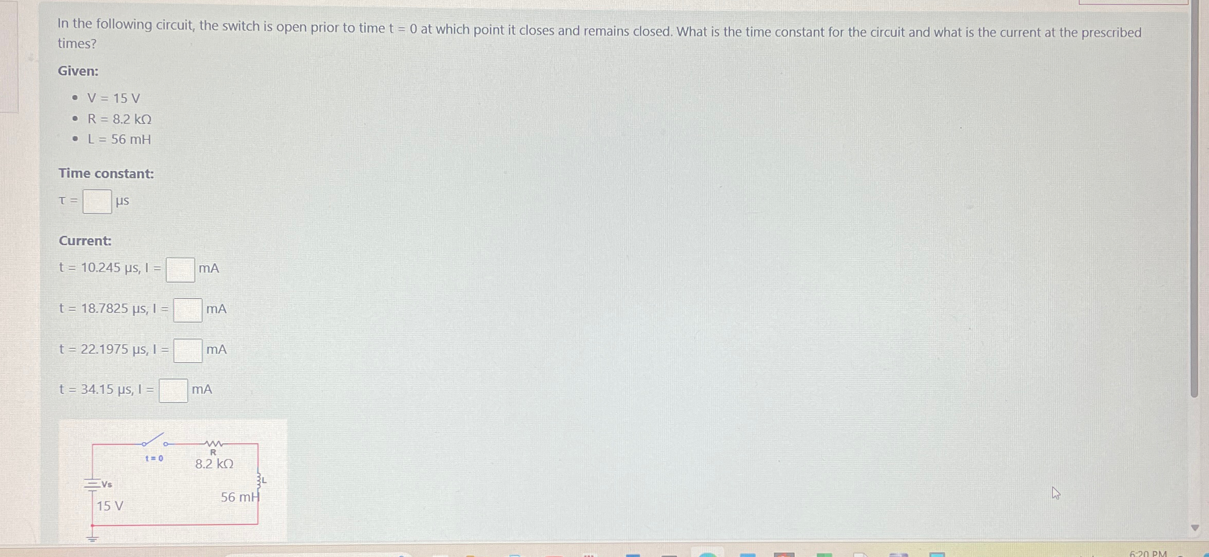 Solved In the following circuit, the switch is open prior to | Chegg.com