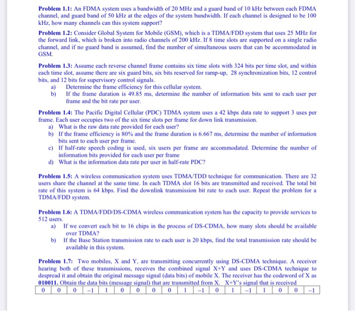 Problem 1.1: An FDMA system uses a bandwidth of 20 | Chegg.com