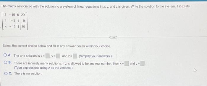 Solved The matrix associated with the solution to a system | Chegg.com