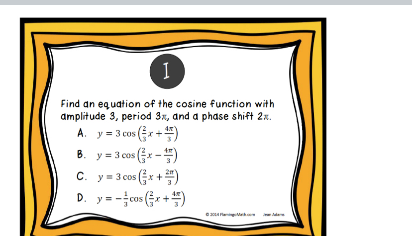 Solved Find an equation of the cosine function with | Chegg.com