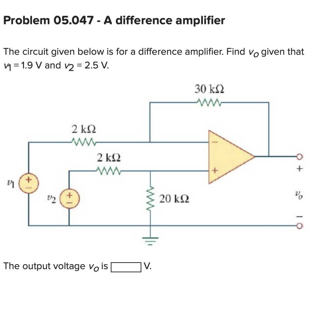 Solved Problem 05.047 - ﻿A difference amplifierThe circuit | Chegg.com
