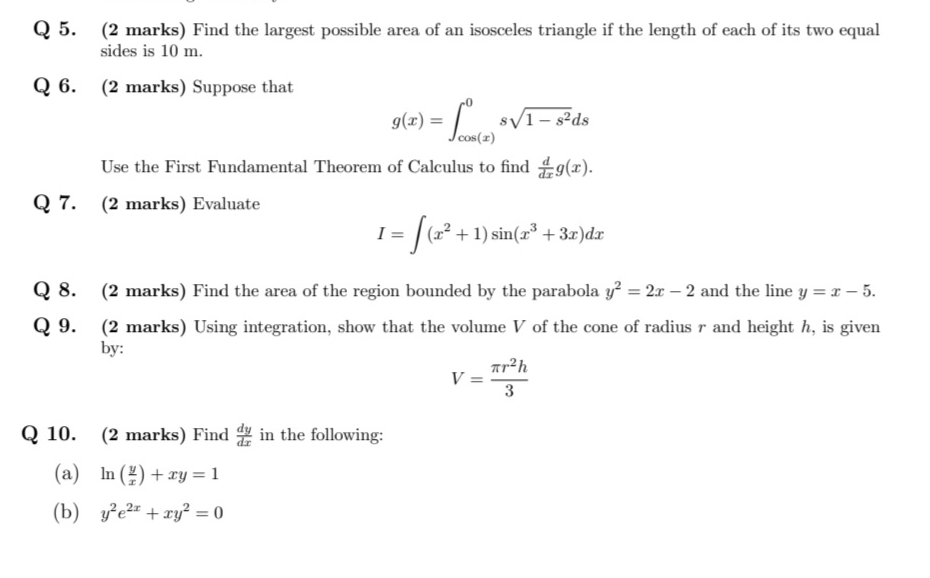 Solved Q 5. (2 ﻿marks) ﻿Find the largest possible area of an | Chegg.com