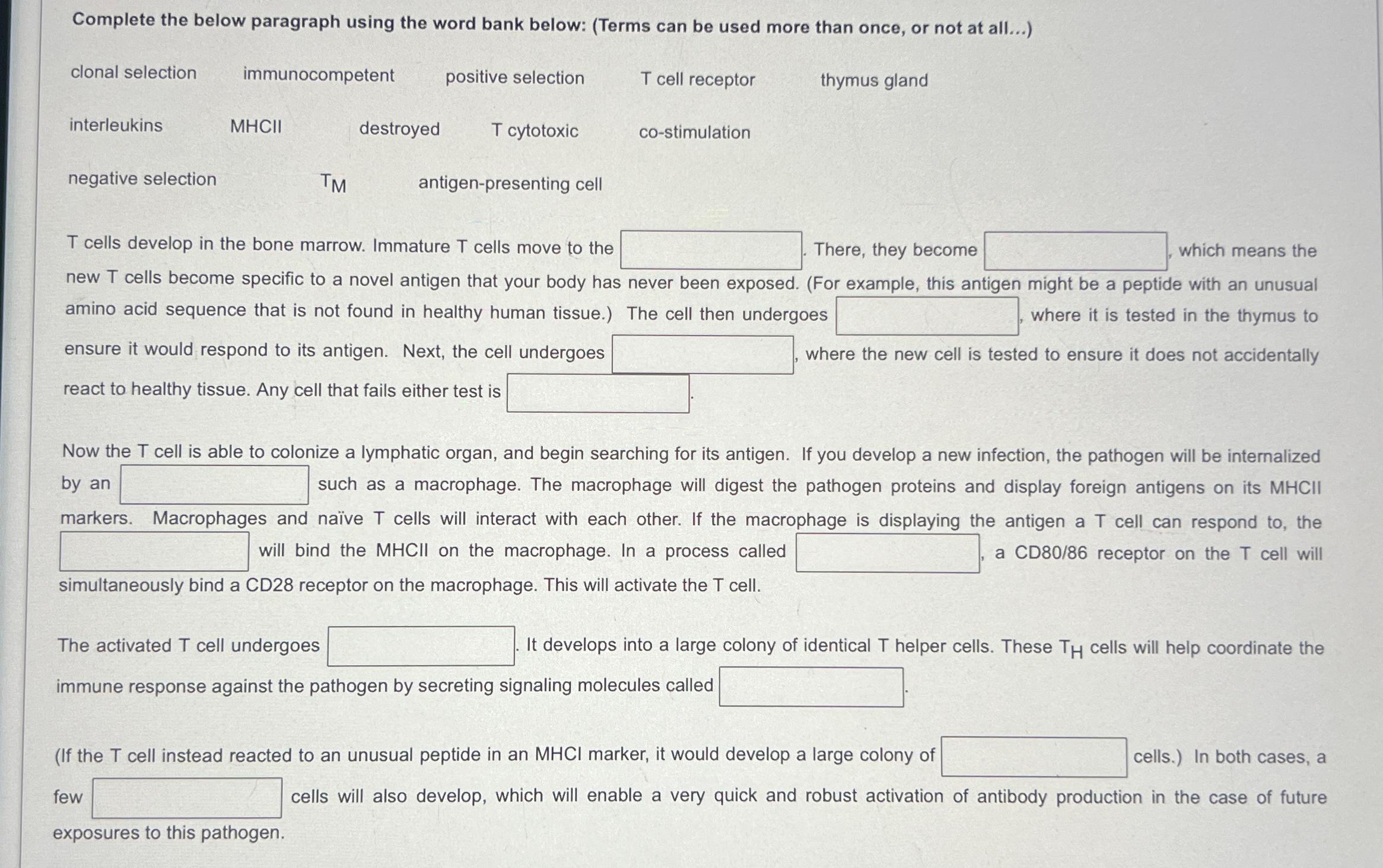 Solved Complete the below paragraph using the word bank | Chegg.com