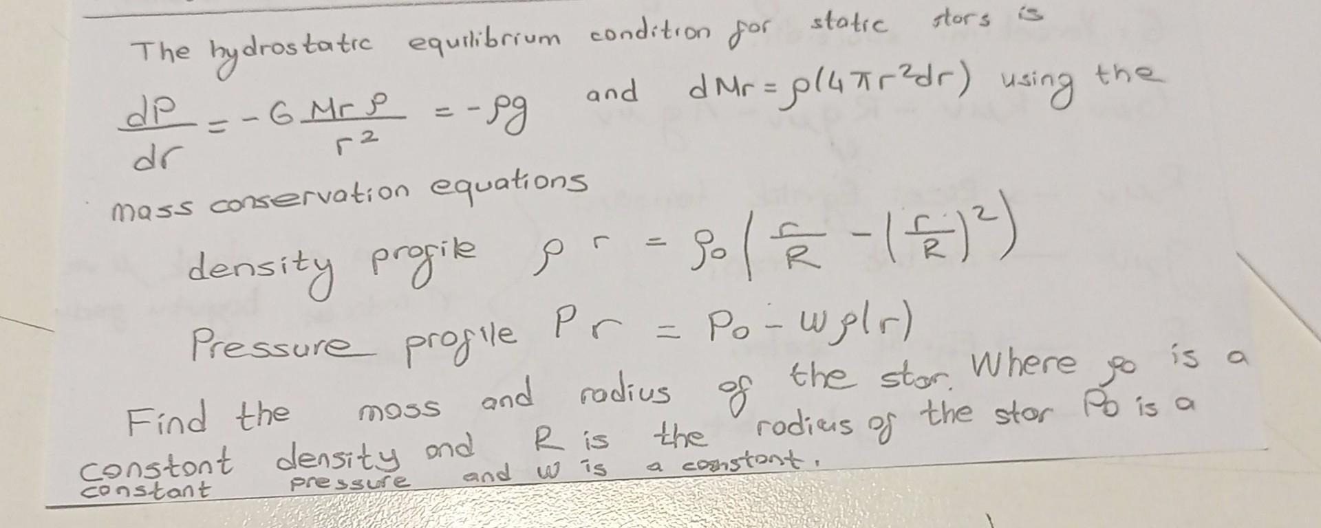 Solved 271 of all terms, ing ony The hydrostatic equilibrium | Chegg.com