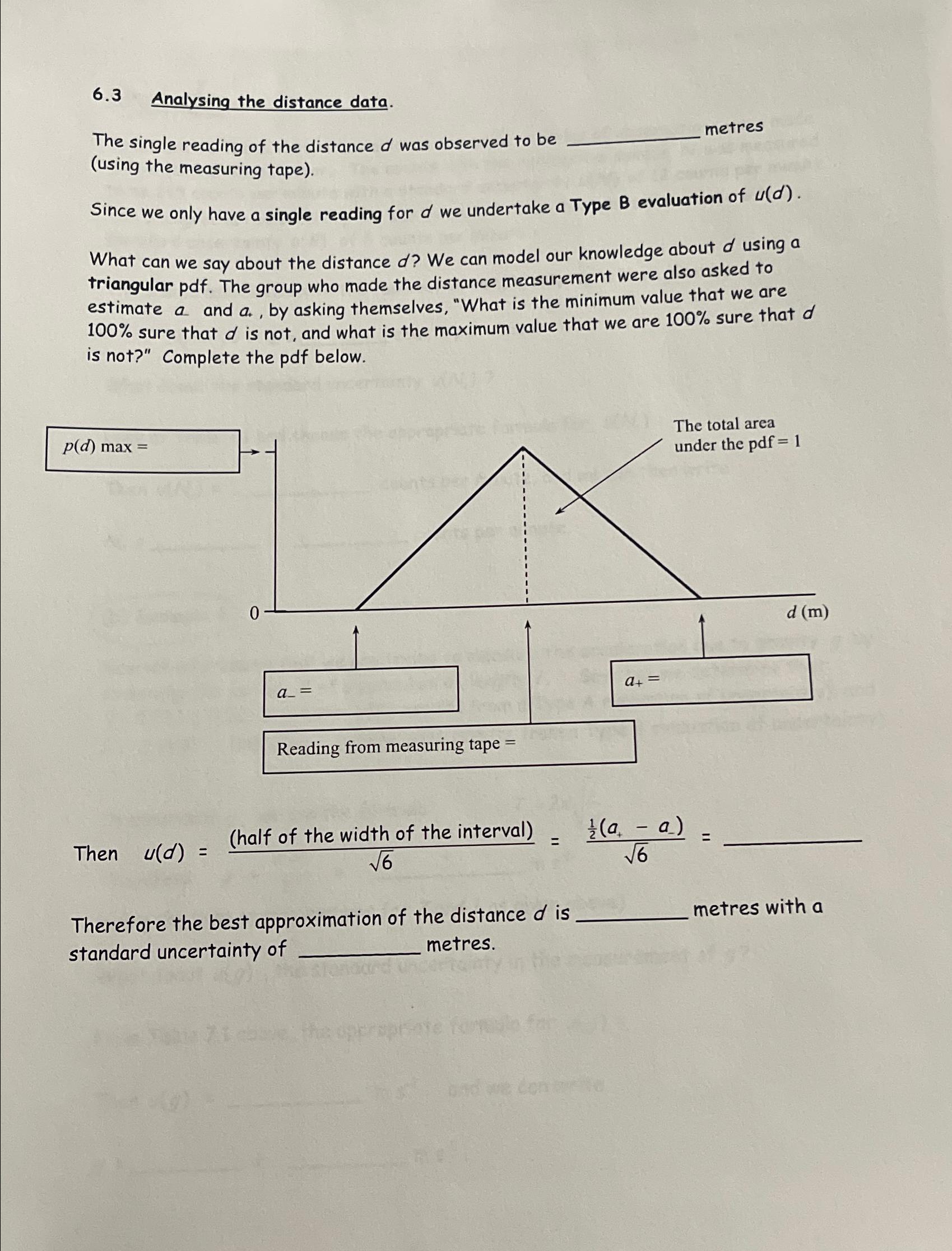 Solved 6.3 ﻿Analysing the distance data.The single reading | Chegg.com