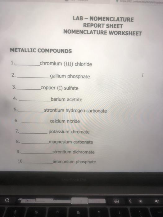 Solved LAB - NOMENCLATURE REPORT SHEET NOMENCLATURE | Chegg.com