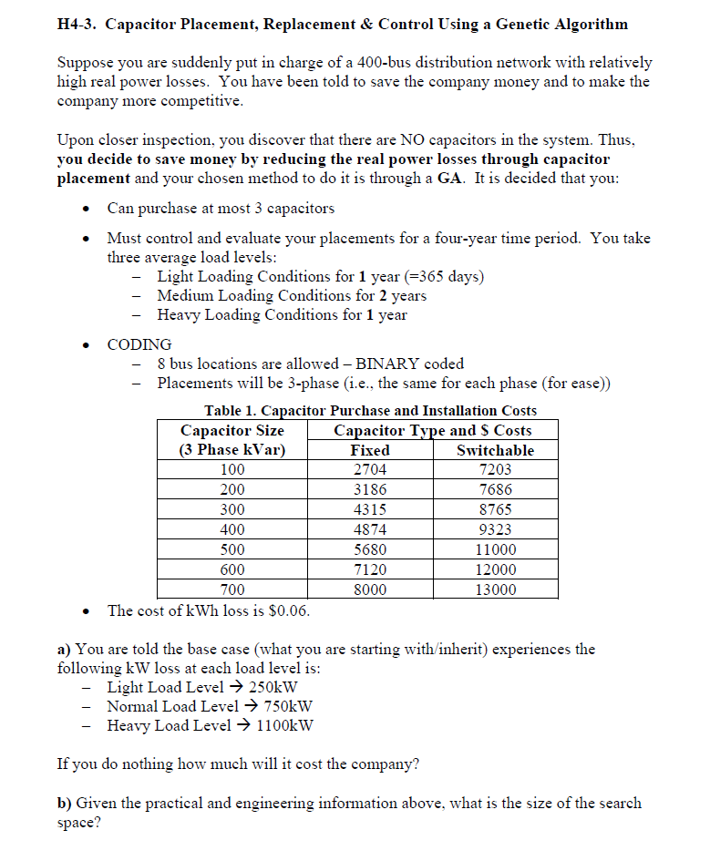 Solved H4-3. ﻿Capacitor Placement, Replacement \& Control | Chegg.com