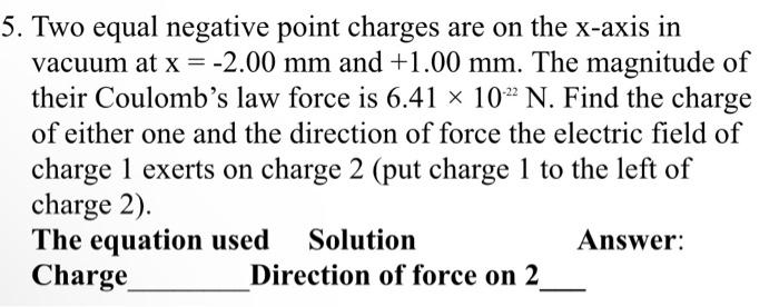 Solved 5. Two equal negative point charges are on the x-axis | Chegg.com