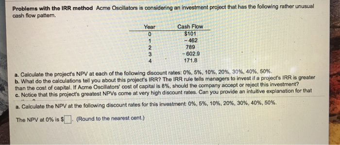 Solved Problems with the IRR method Acme Oscillators is | Chegg.com
