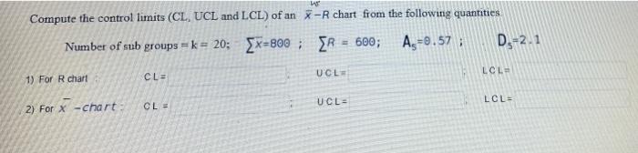 Solved Compute the control limits (CL, UCL and LCL) of an | Chegg.com
