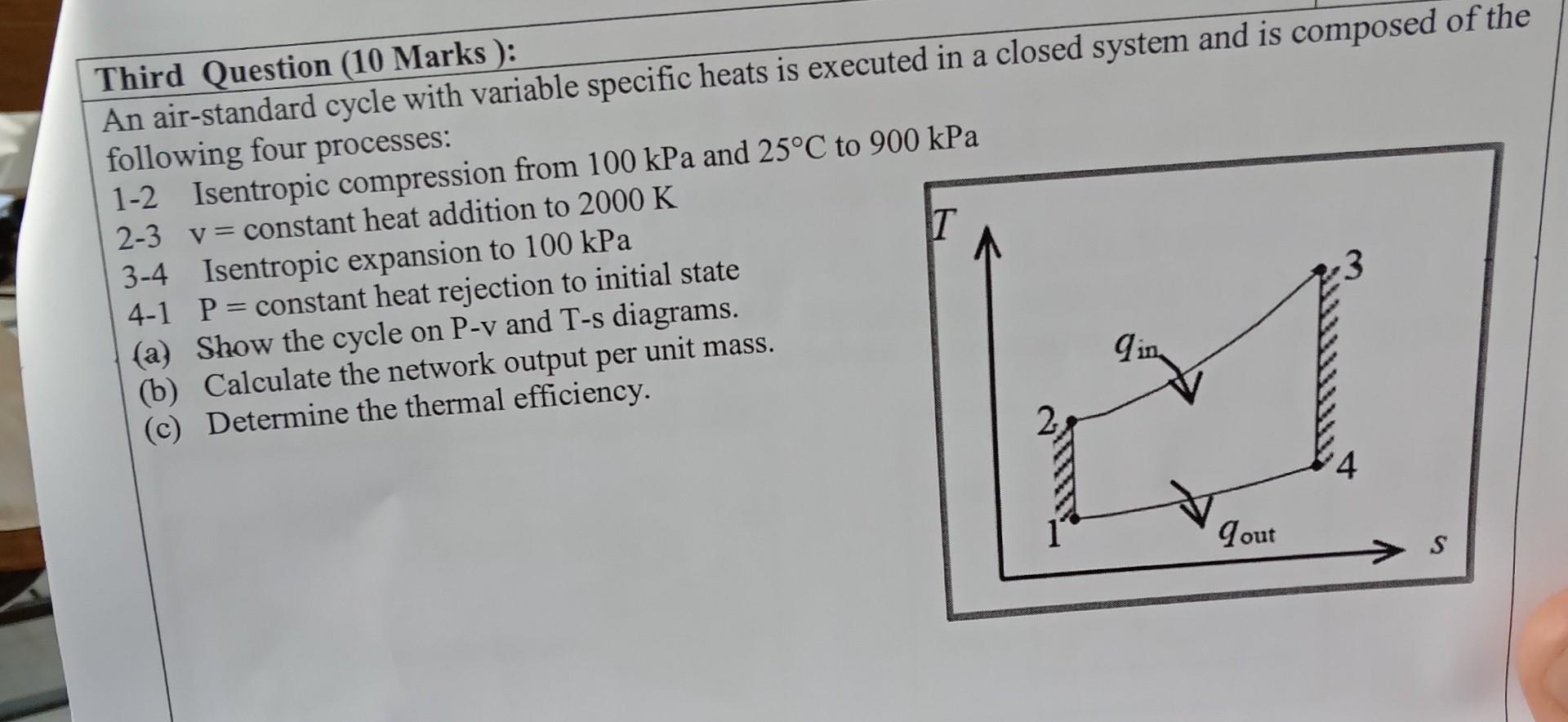 Solved Third Question (10 Marks ): An air-standard cycle | Chegg.com