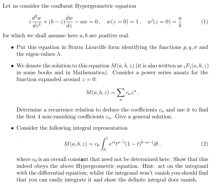 Solved Let us consider the confluent Hypergeometric | Chegg.com