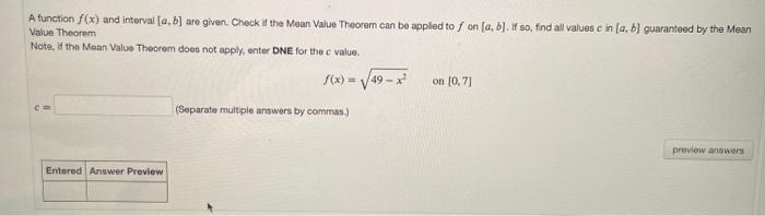 Solved A function f(x) and interval [a, b] are given. Check | Chegg.com