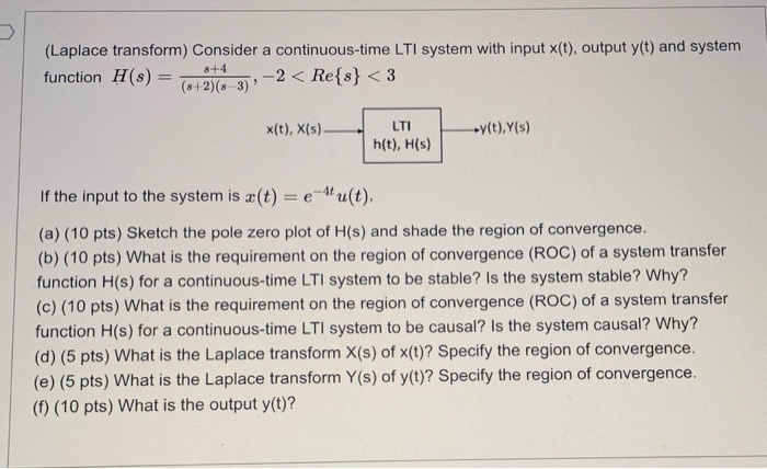 Solved (Laplace transform) Consider a continuous-time LTI | Chegg.com