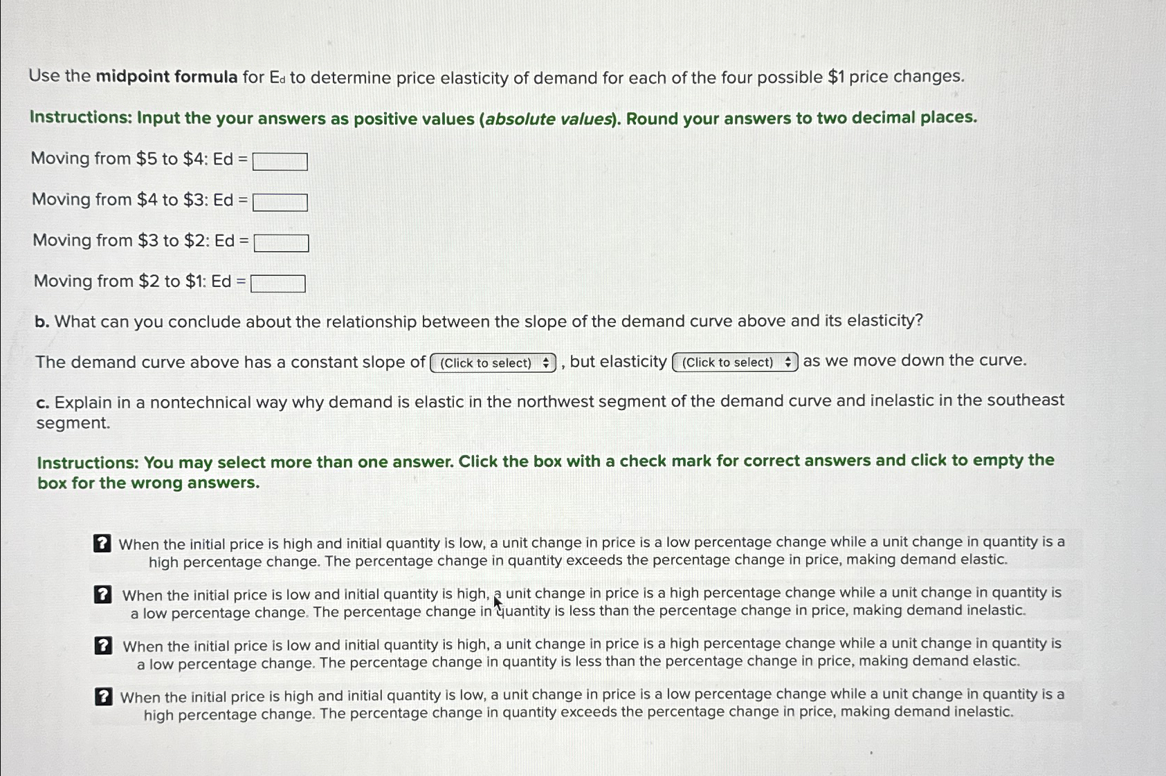 Use the midpoint formula for Ed ﻿to determine price | Chegg.com