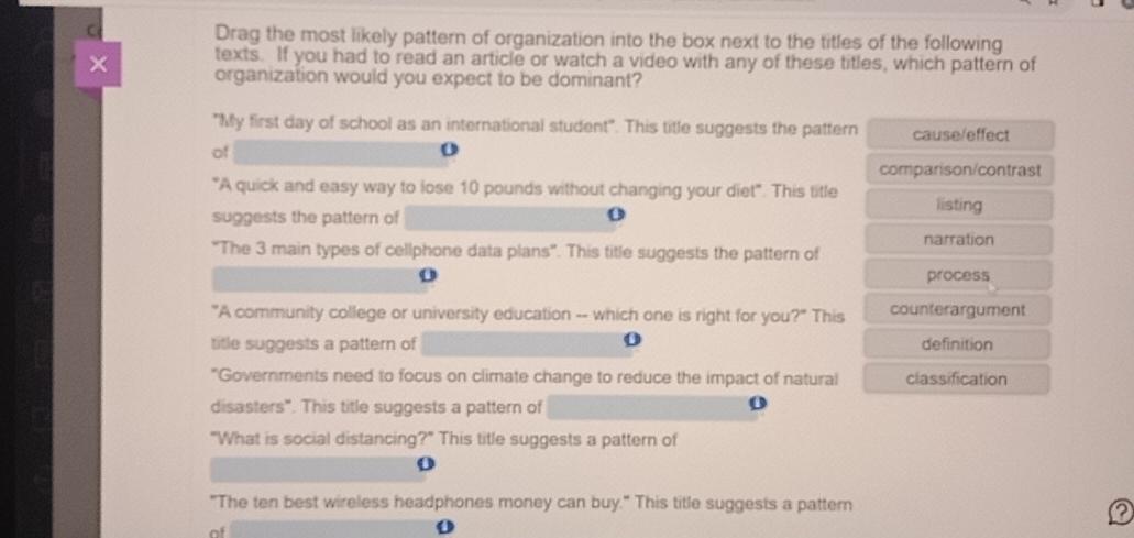 Solved Drag the most likely pattern of organization into the | Chegg.com