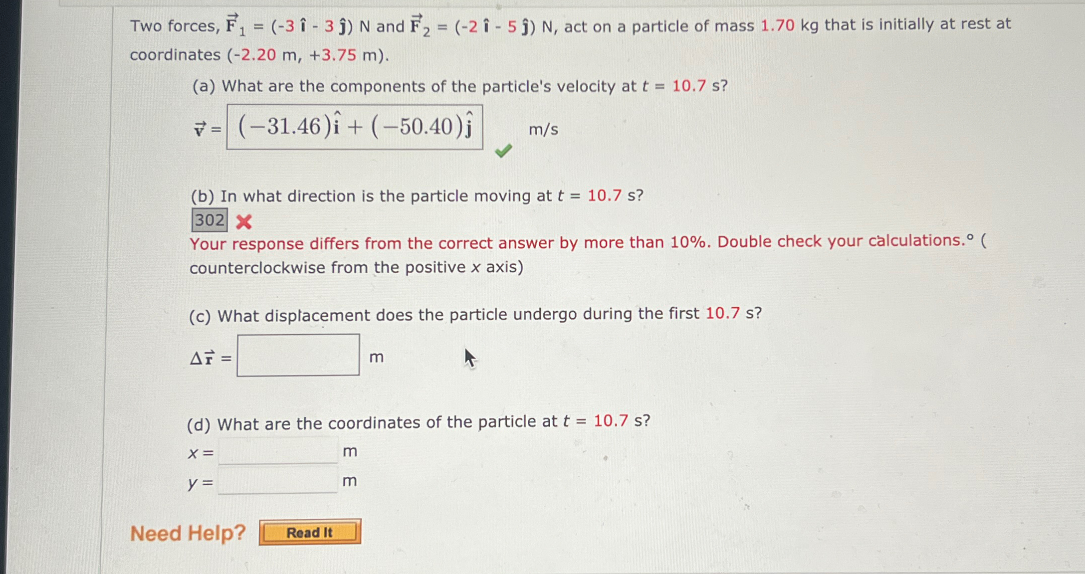 Solved Two forces, vec(F)1=(-3hat(i)-3hat(j))N ﻿and | Chegg.com