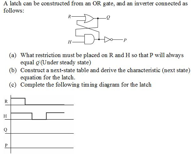 Solved A latch can be constructed from an OR gate, and an | Chegg.com