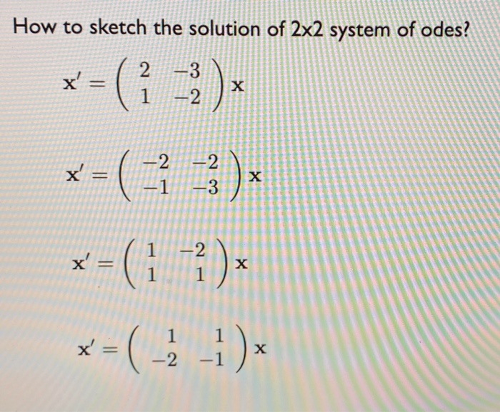 Solved How to sketch the solution of 2x2 system of odes? x' | Chegg.com