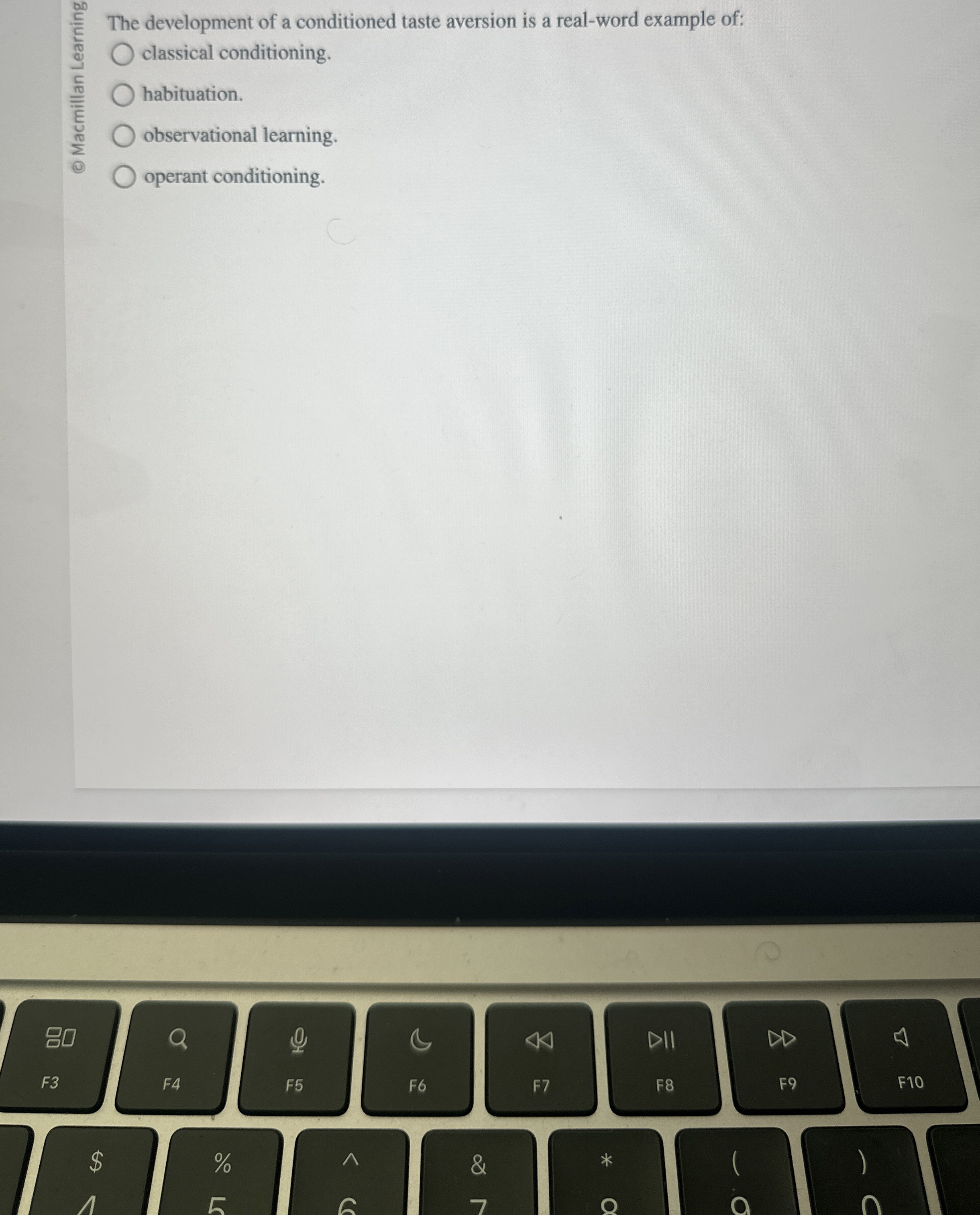 Solved The development of a conditioned taste aversion is a | Chegg.com