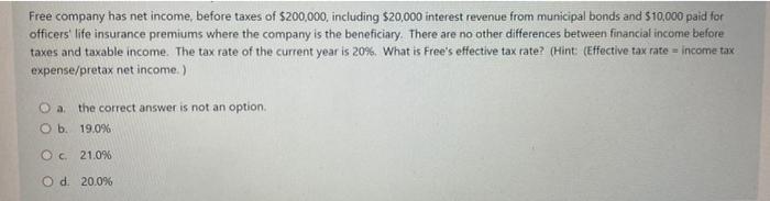 Solved Free company has net income, before taxes of | Chegg.com