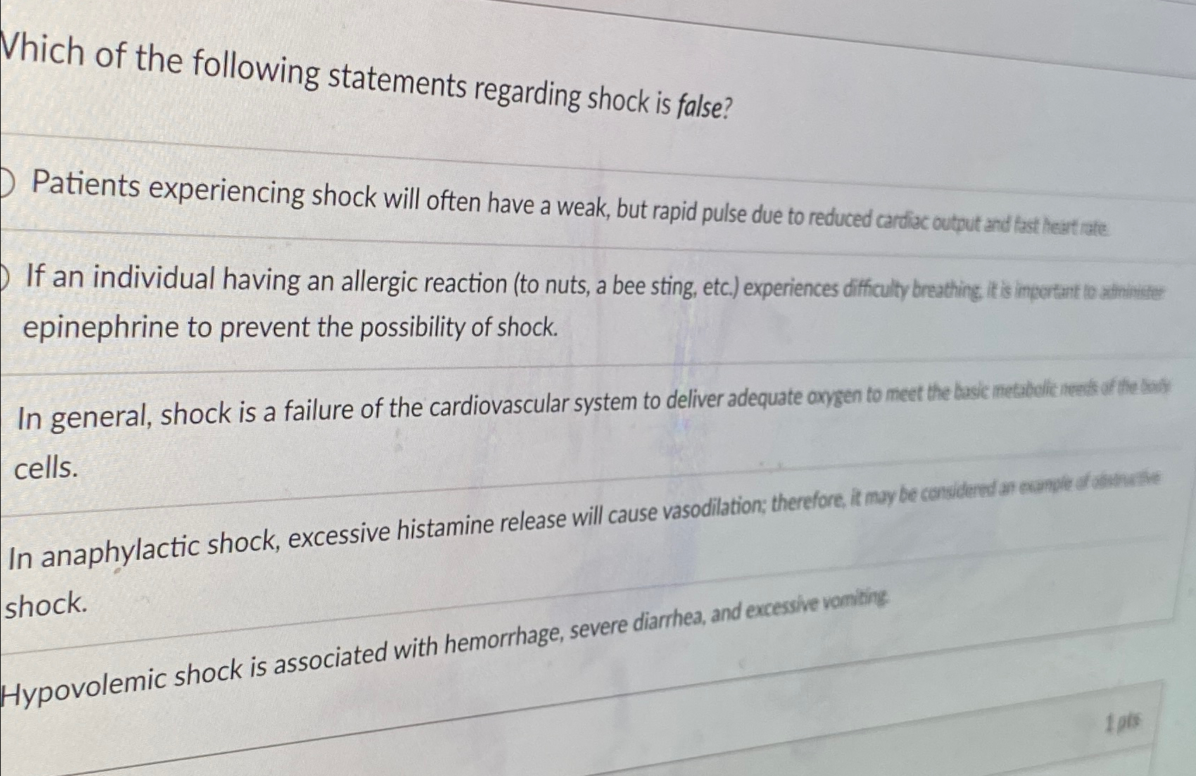 Solved Which of the following statements regarding shock is | Chegg.com