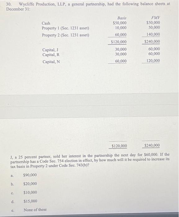 Solved 30. Wycliffe Production, LLP, a general partnership, | Chegg.com