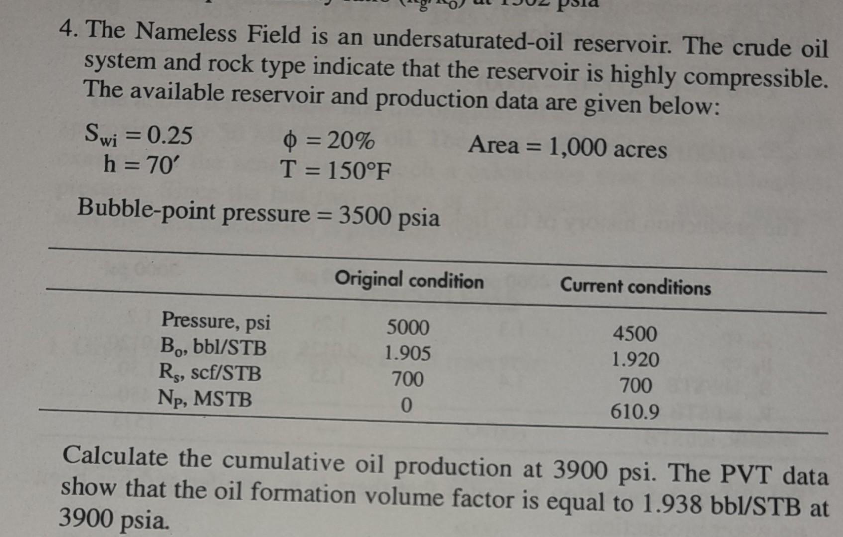 Solved 4. The Nameless Field is an undersaturated-oil | Chegg.com