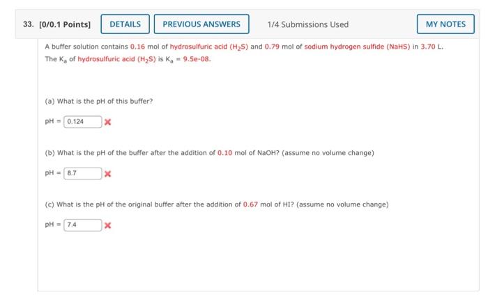 Solved A buffer solution contains 0.16 mol of hydrosulfuric | Chegg.com