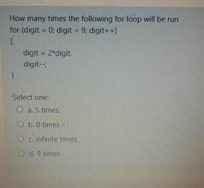Solved How many times the following for loop will be run for | Chegg.com