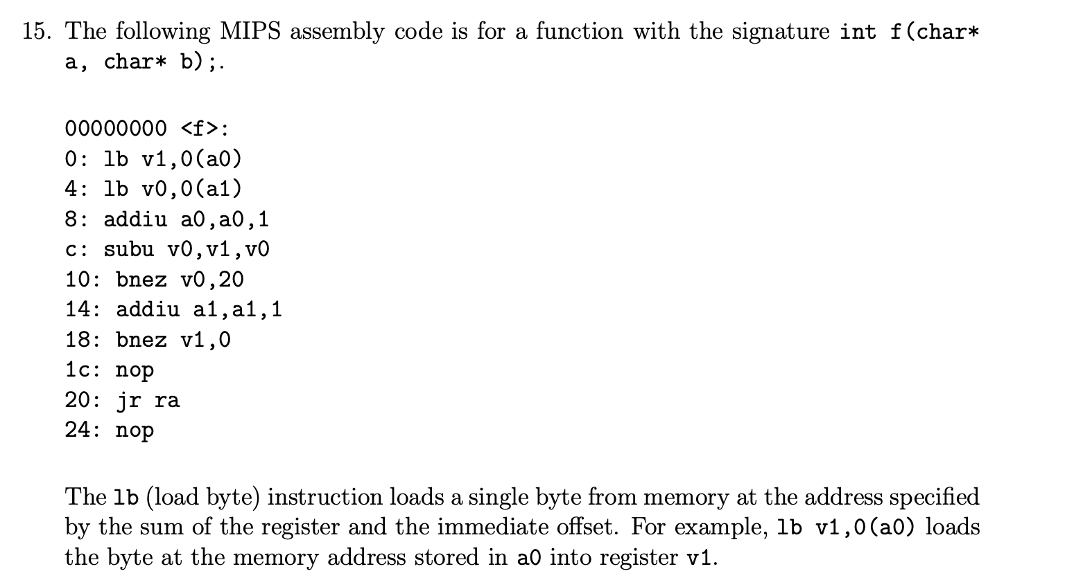 Solved The following MIPS assembly code is for a function | Chegg.com