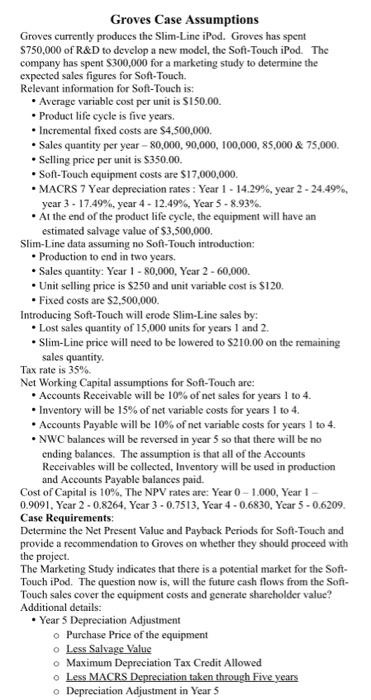 Solved Groves Case Assumptions Groves currently produces the | Chegg.com