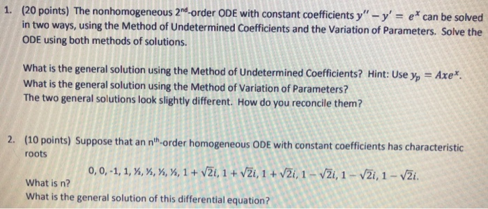 Solved 1. (20 points) The nonhomogeneous 2nd-order ODE with | Chegg.com