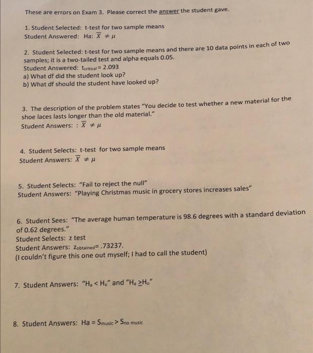 Solved These are errors on Exam 3. Please correct the answer | Chegg.com