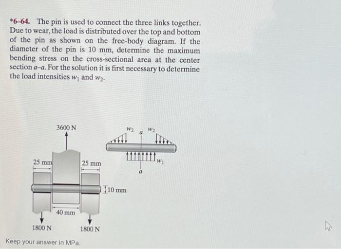 Solved *6-64. The pin is used to connect the three links | Chegg.com